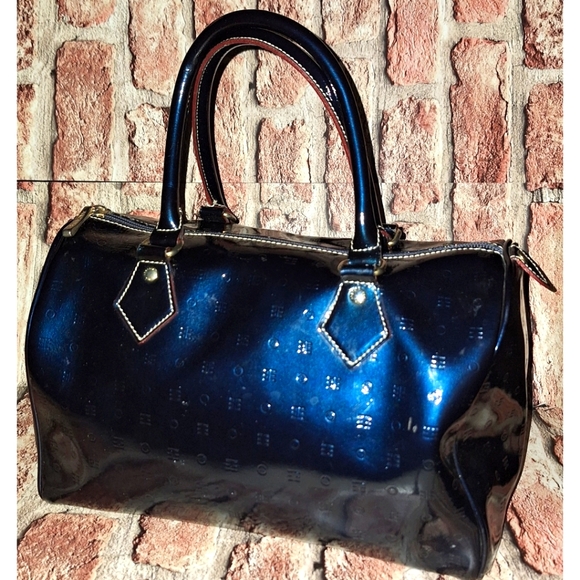 Arcadia | Bags | Arcadia Navy Patent Leather Embossed Satchel Bag Made ...